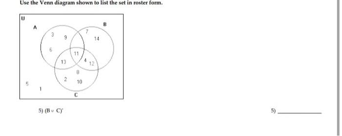 Solved Use the Venn diagram shown to list the set in roster | Chegg.com