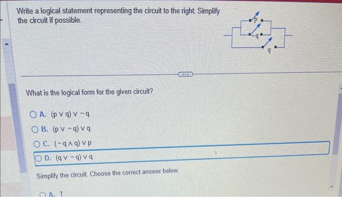 Solved Write a logical statement representing the circuit to | Chegg.com