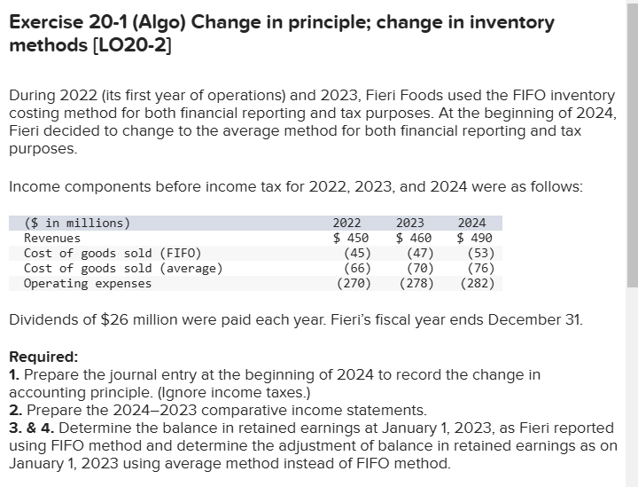Solved Exercise 20-1 (Algo) ﻿Change in principle; change in | Chegg.com