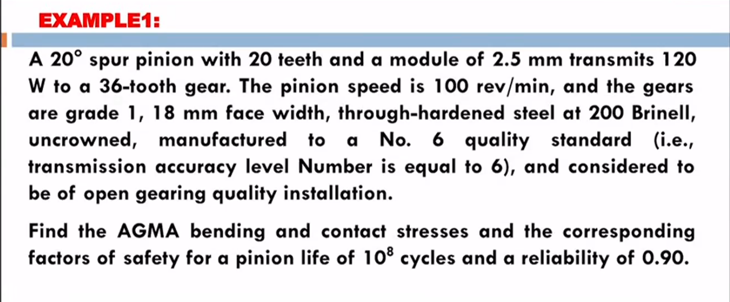 Solved EXAMPLE1:A 20° ﻿spur pinion with 20 ﻿teeth and a | Chegg.com