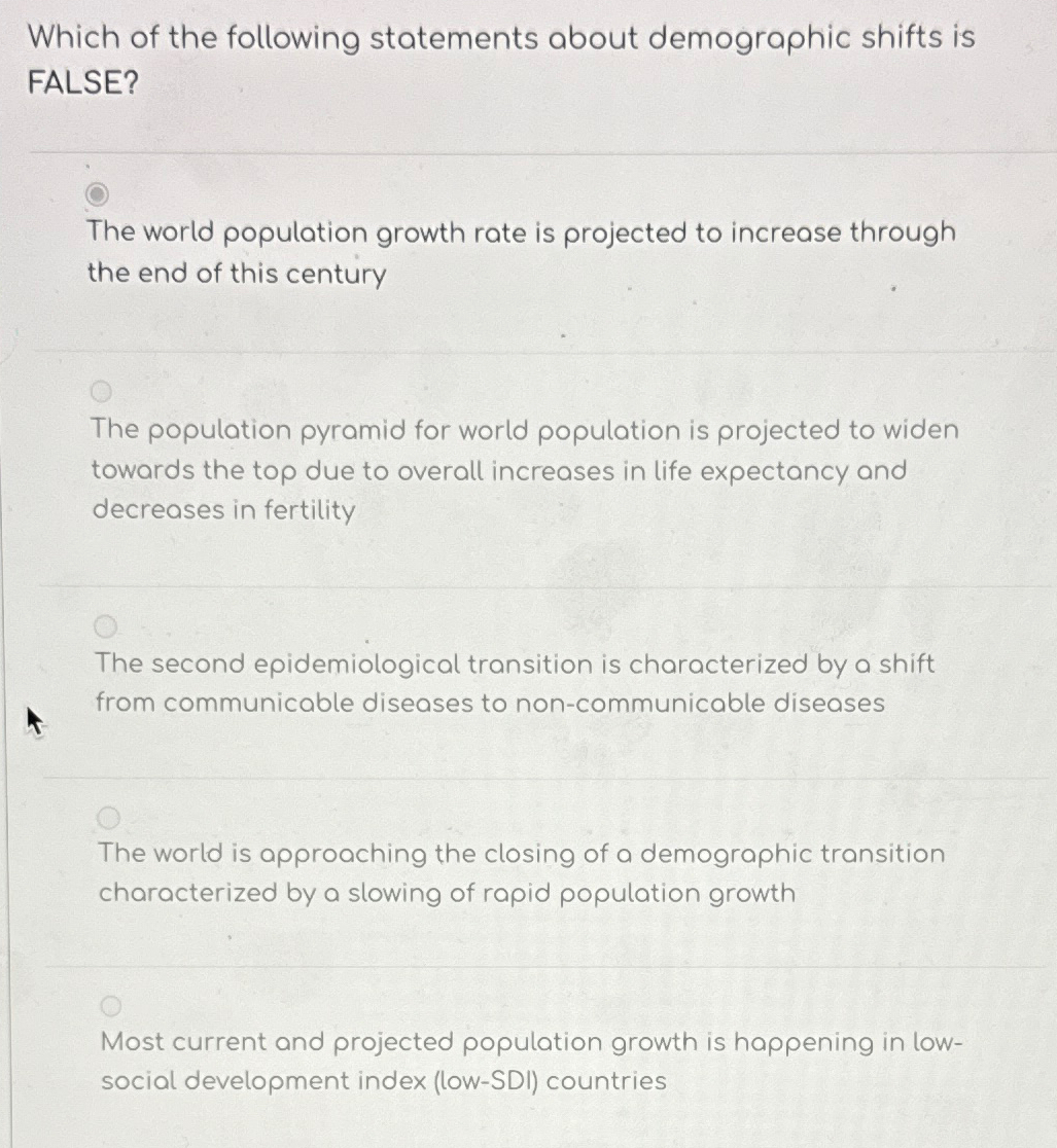 High Quality SOLUTION Which of the following statements about demographic | Chegg.com