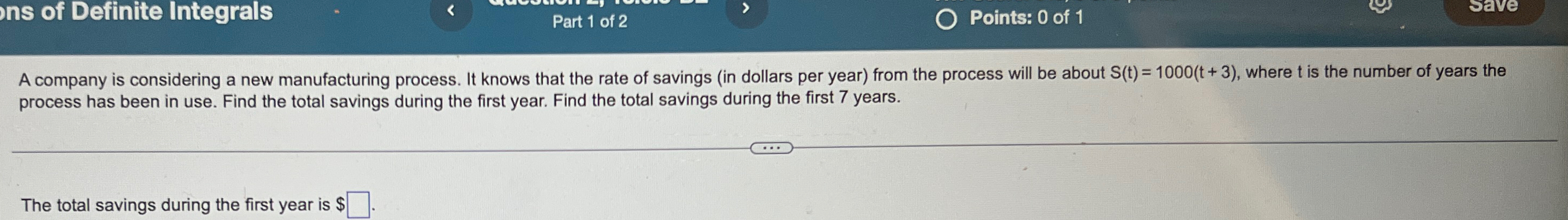 Solved of Definite IntegralsPart 1 ﻿of 2Points: 0 ﻿of 1A | Chegg.com