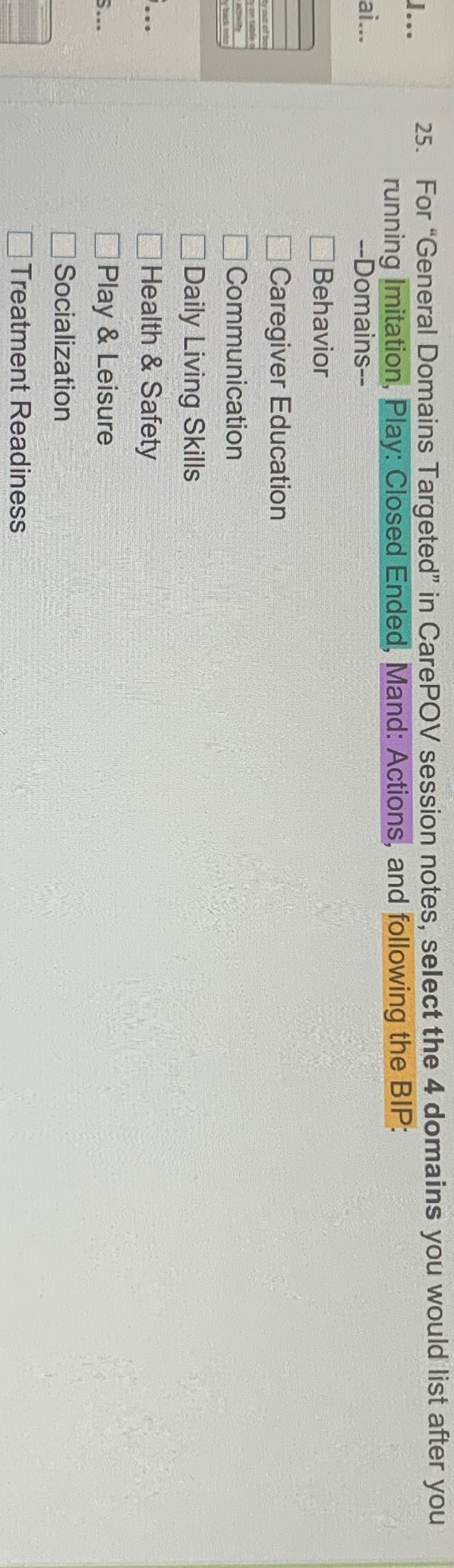 Solved For "General Domains Targeted" in CarePOV session | Chegg.com