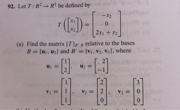 Solved 92. Let T: R2 R3 be defined by-of-onto di - x2 7 ) by | Chegg.com