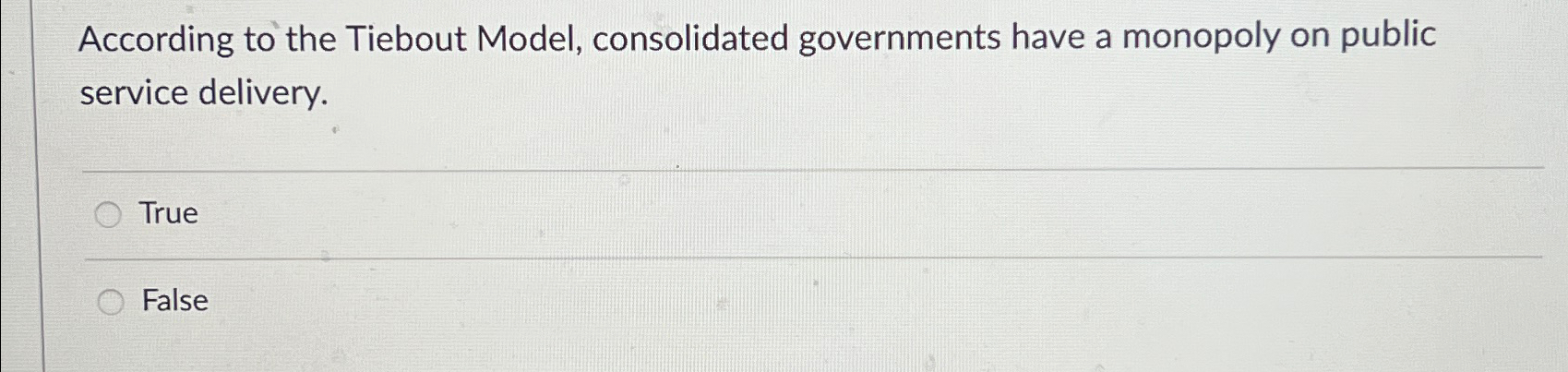 Solved According to the Tiebout Model, consolidated | Chegg.com