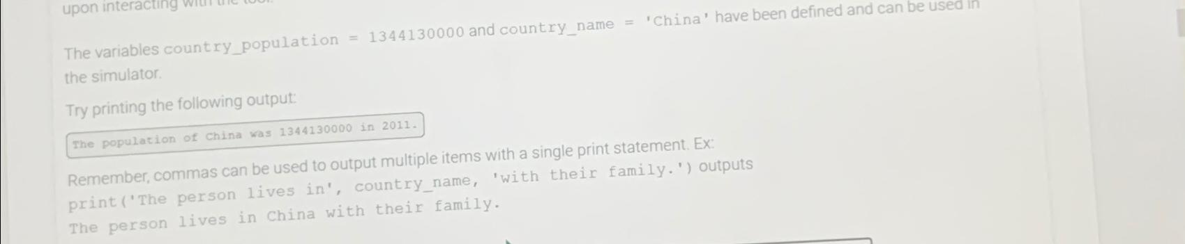 Solved The variables country_population =1344130000 ﻿and | Chegg.com