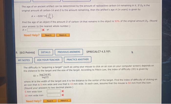 Solved The age of an ancient artifact can be determined by | Chegg.com