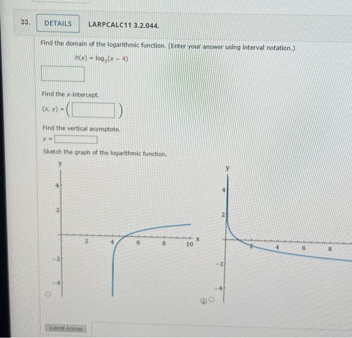 Solved 33. DETAILS Find the domain of the logarithmic | Chegg.com