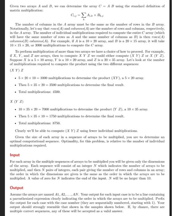 Given two arrays A and B, we can determine the array | Chegg.com