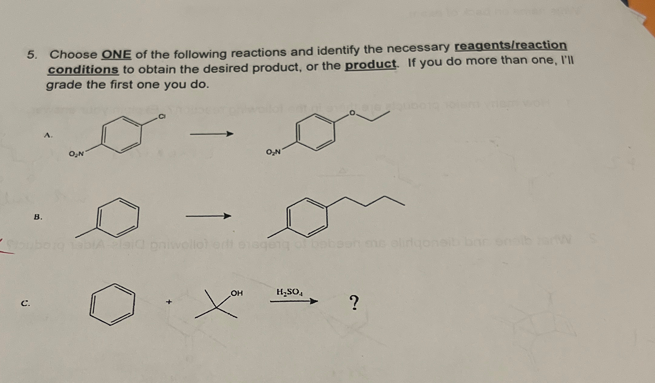 Solved Choose ONE of the following reactions and identify | Chegg.com