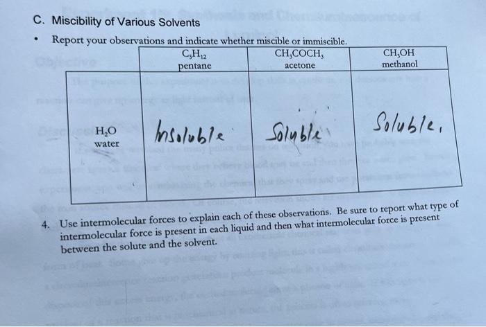 Solved C. Miscibility of Various Solvents - Report your | Chegg.com