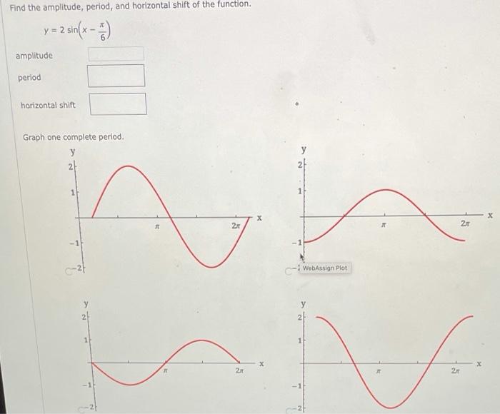 Solved Find the amplitude and period of the function, y = | Chegg.com