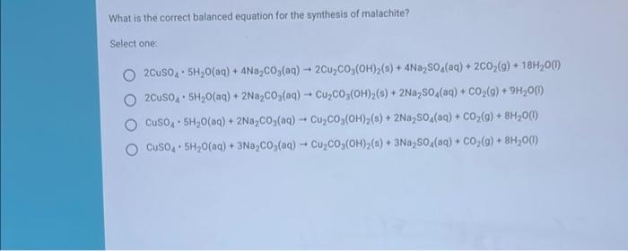 Solved What is the correct balanced equation for the | Chegg.com