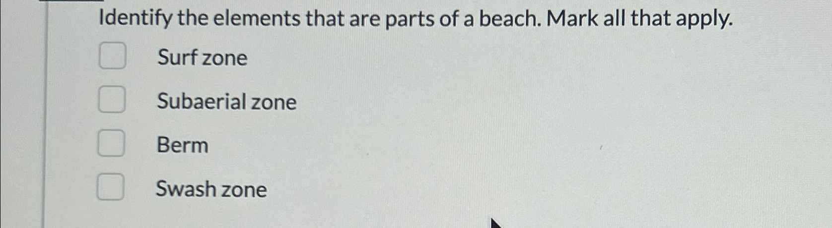 Solved Identify the elements that are parts of a beach. Mark | Chegg.com