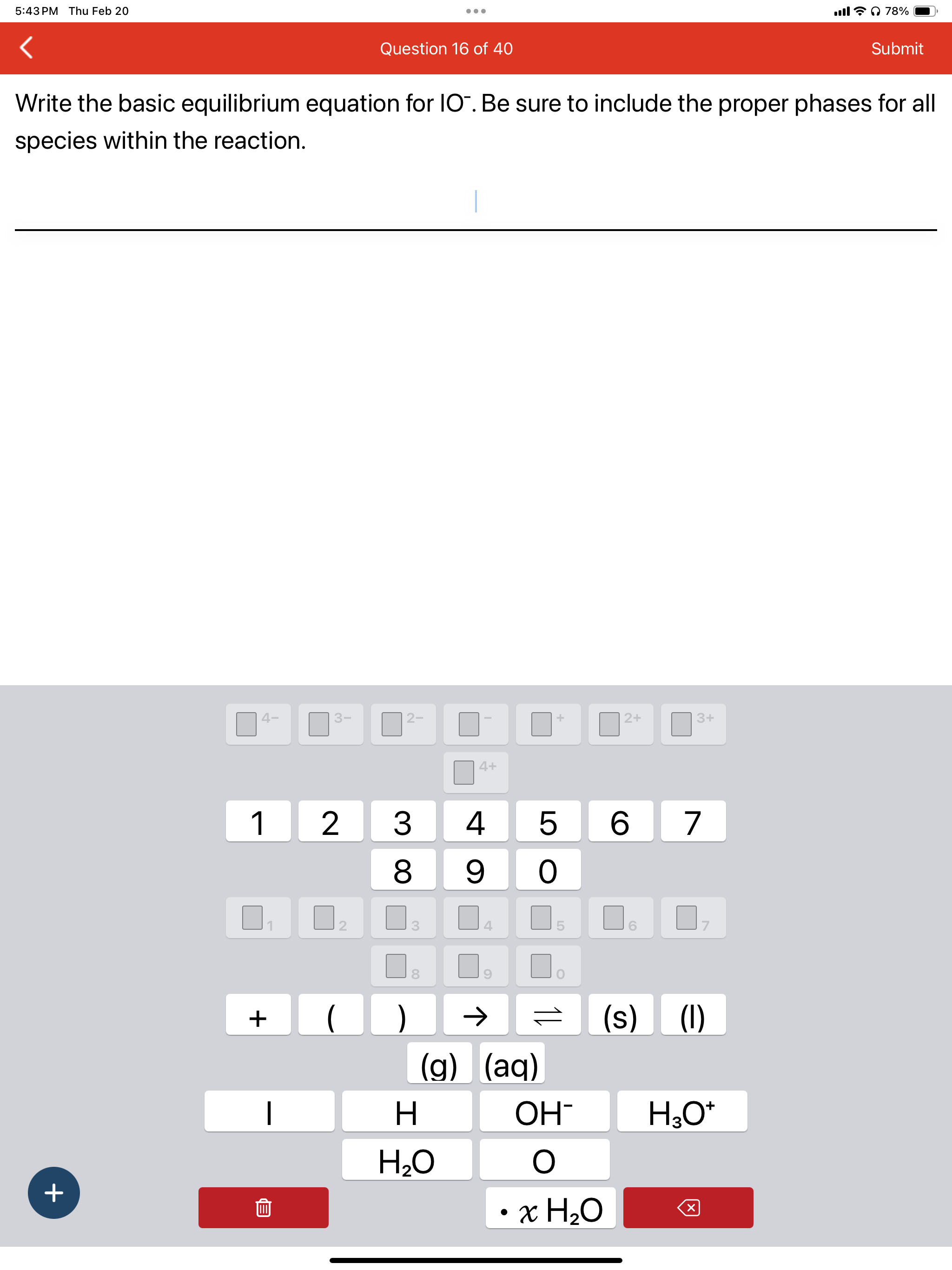 5:43PM Thu Feb 20SubmitWrite the basic equilibrium | Chegg.com