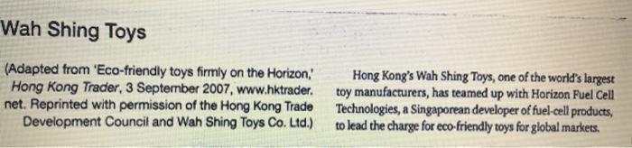 Solved Wah Shing Toys (Adapted from 'Eco-friendly toys | Chegg.com