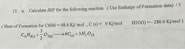 Solved 15. a. Calculate ΔH∘ for the following reaction. (Use | Chegg.com