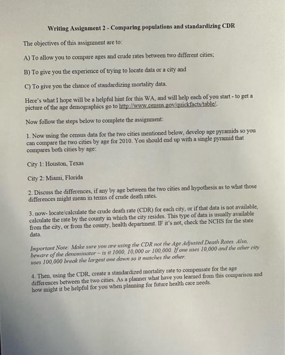 Solved Writing Assignment 2 - Comparing populations and | Chegg.com