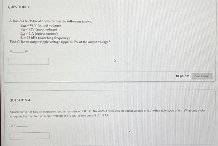 Solved A lossless buck-boost converter hat the following | Chegg.com