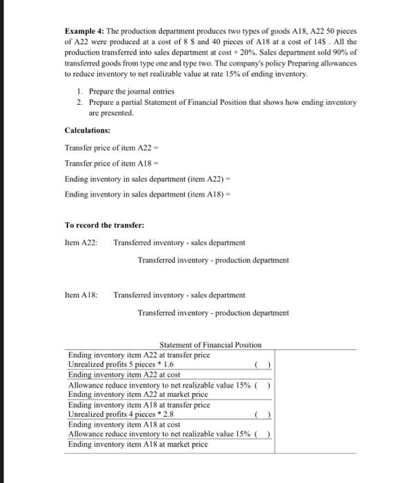 Solved Example 4: The production department produces two | Chegg.com