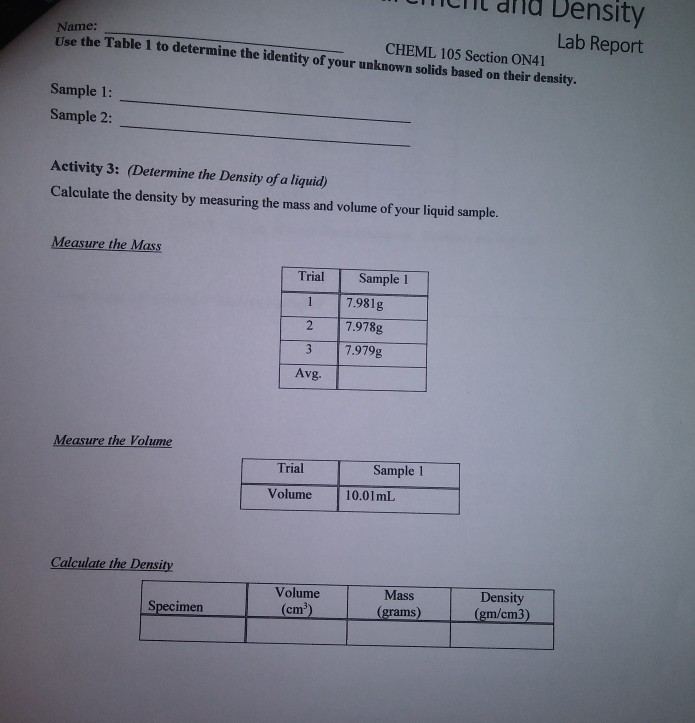 Solved Measuring the Mass Measure the mass of your samples | Chegg.com
