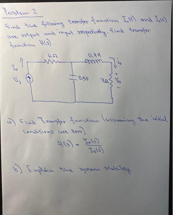 Solved Problem 2 find the following transfer function I.lt) | Chegg.com