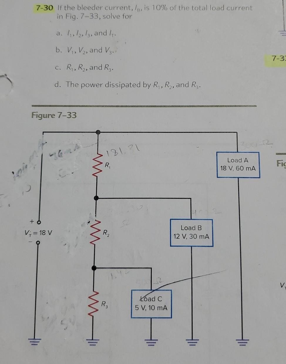 Solved 7-30 If the bleeder current, lp, is 10% of the total | Chegg.com