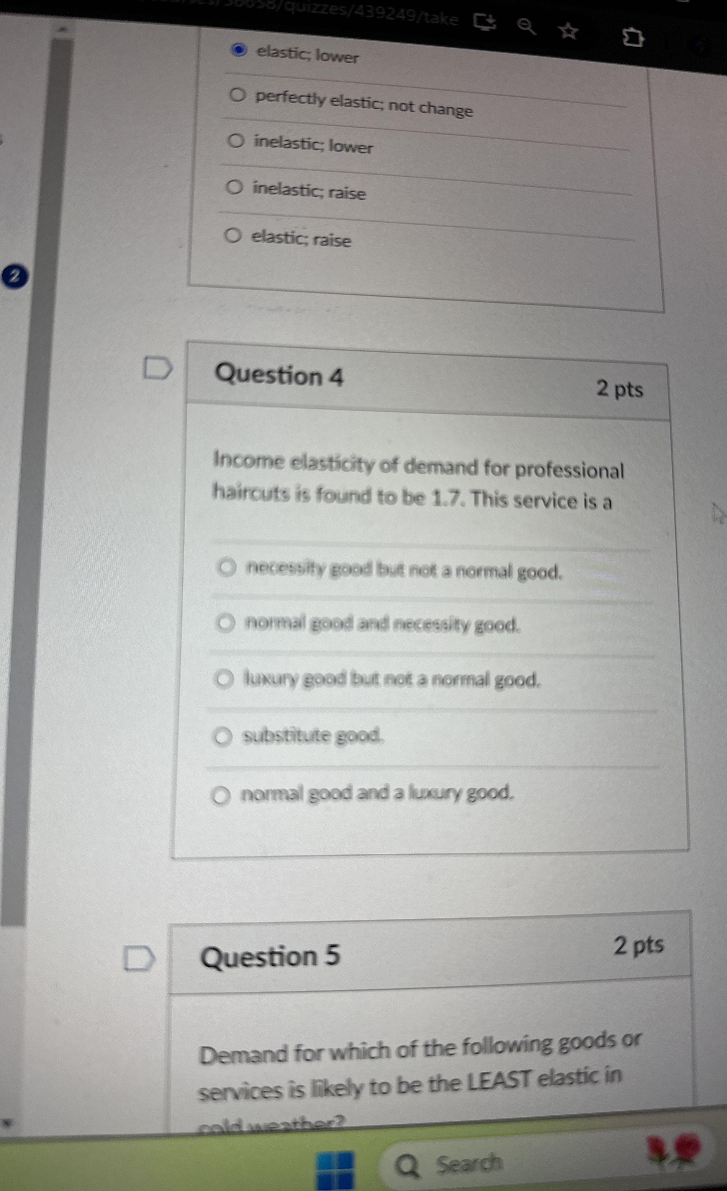 Solved elastic; lowerperfectly elastic; not changeinelastic, | Chegg.com