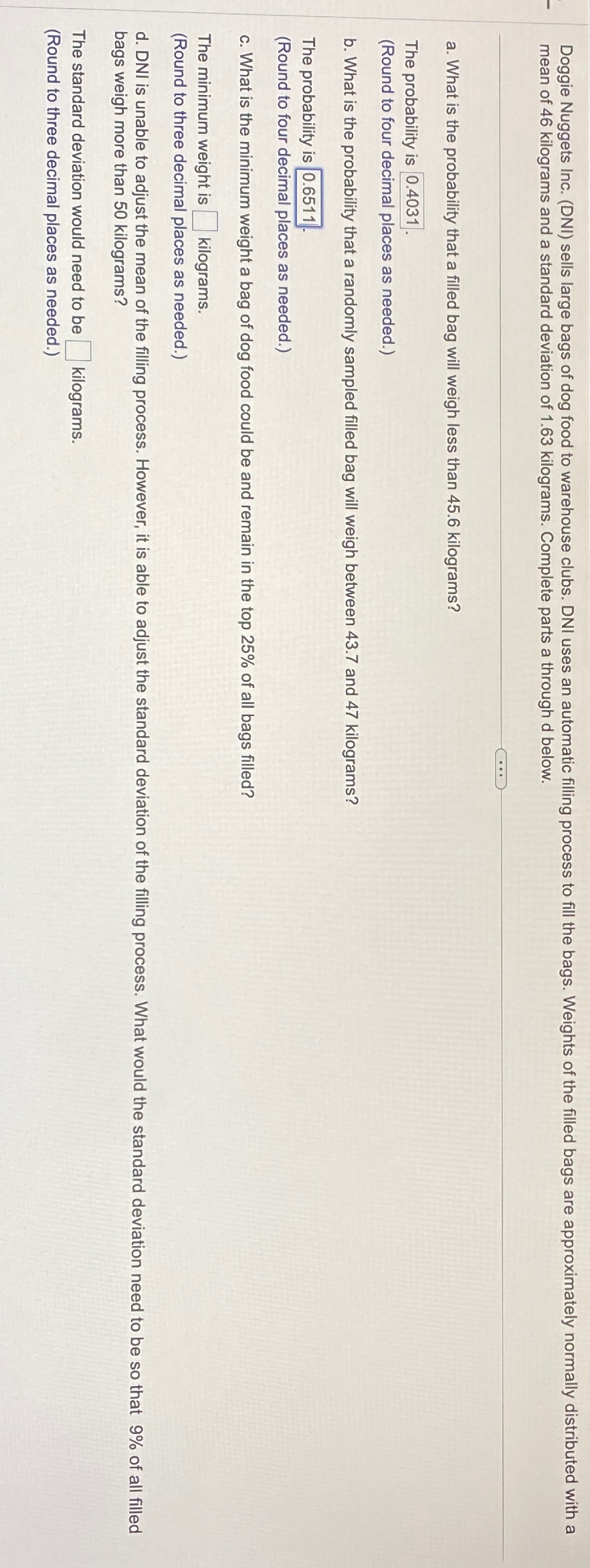 Solved mean of 46 ﻿kilograms and a standard deviation of | Chegg.com