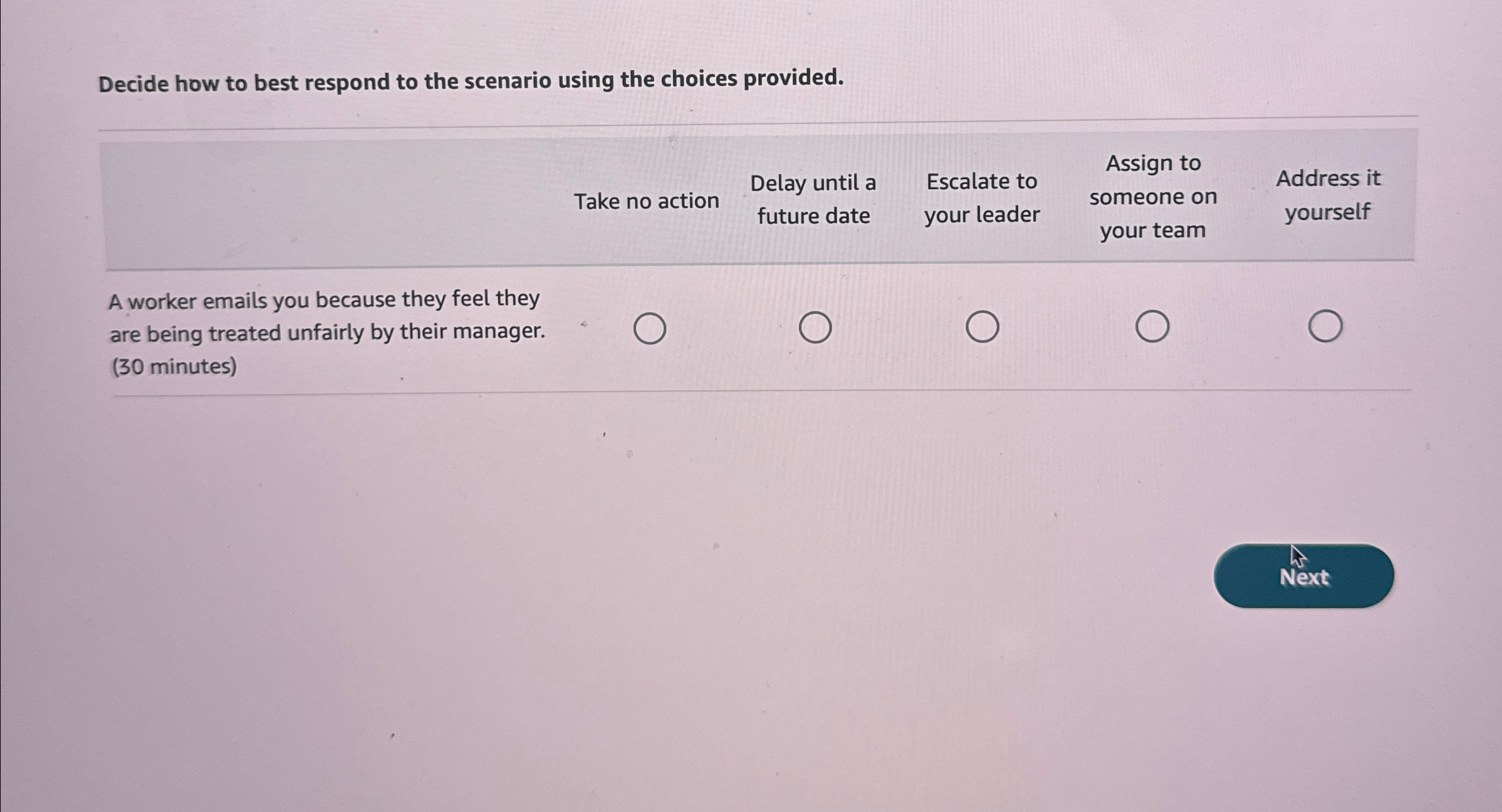 Solved Decide how to best respond to the scenario using the | Chegg.com