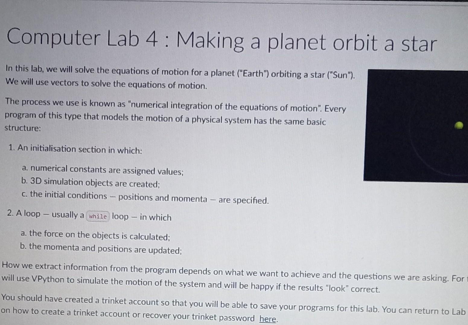 Solved Computer Lab 4: Making a planet orbit a star In this | Chegg.com