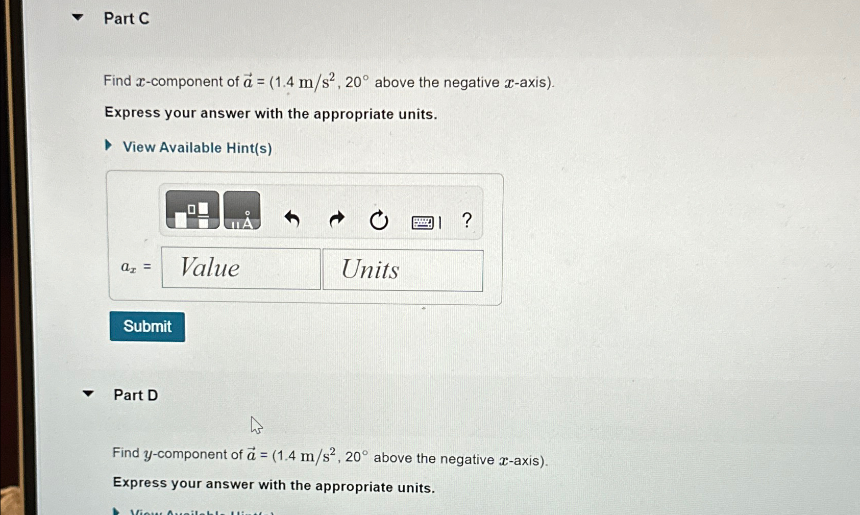 Solved Part CFind x-component of above the negative x-axis | Chegg.com