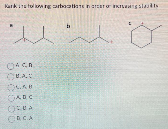 Solved Rank the following carbocations in order of | Chegg.com