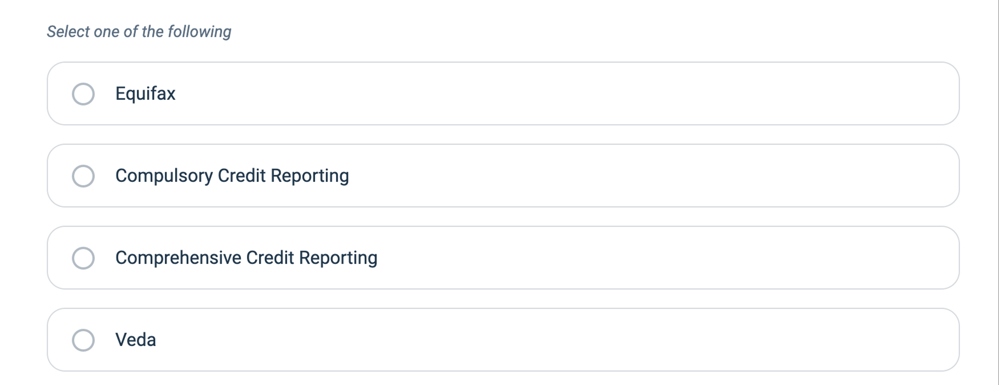 Solved Select one of the followingEquifaxCompulsory Credit | Chegg.com