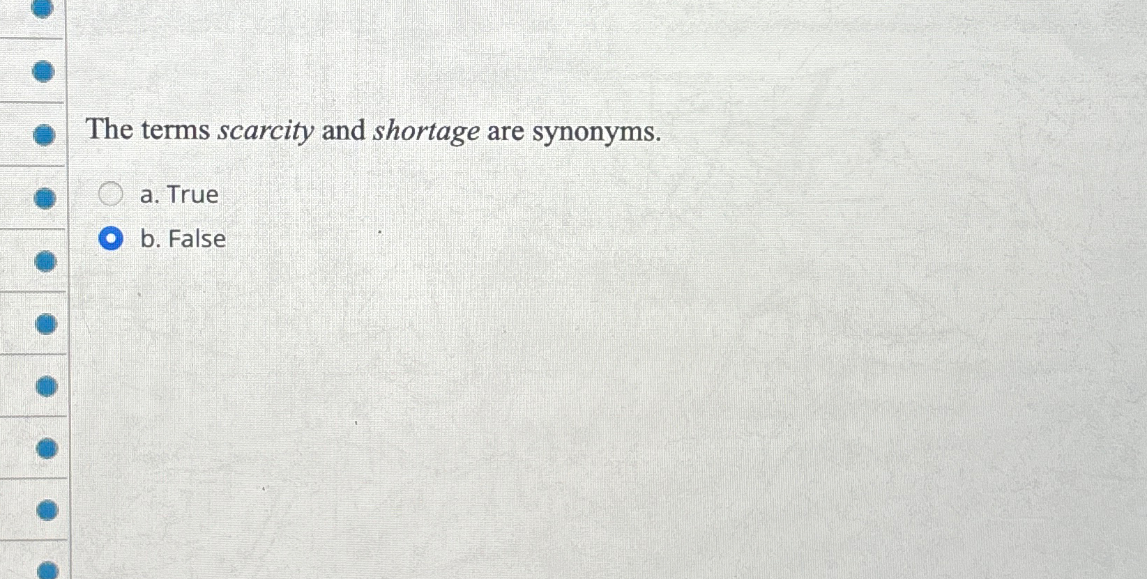 Solved The terms scarcity and shortage are synonyms.a. | Chegg.com