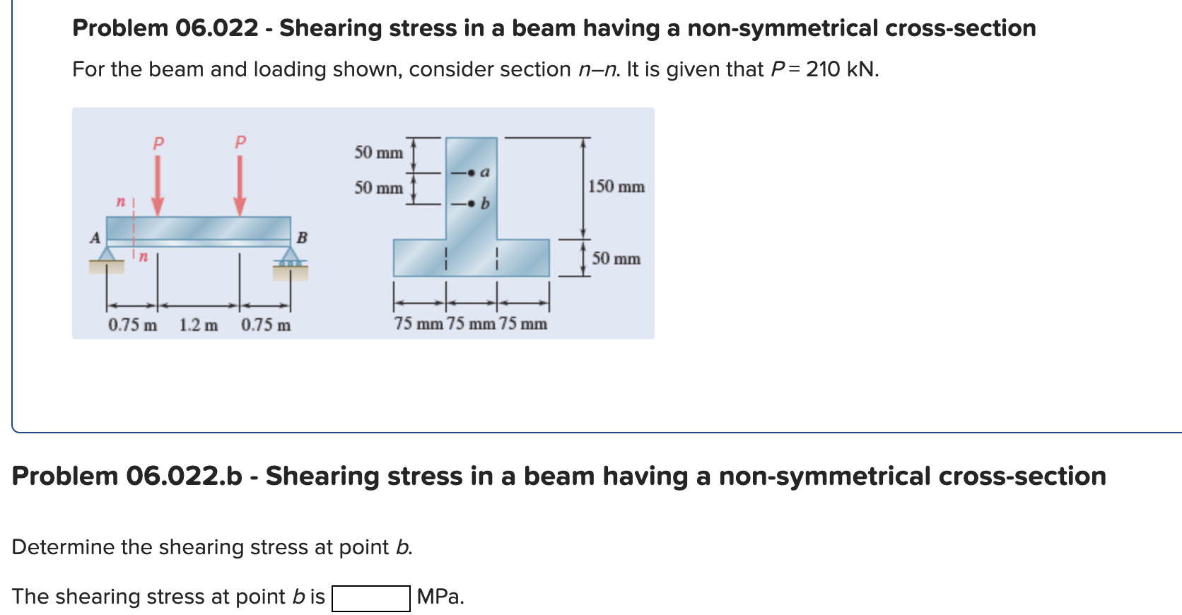 Solved Problem 06.022-Shearing stress in a beam having a | Chegg.com