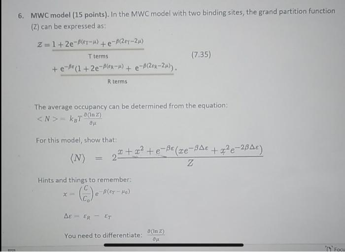 Solved 6. MWC model (15 points). In the MWC model with two | Chegg.com