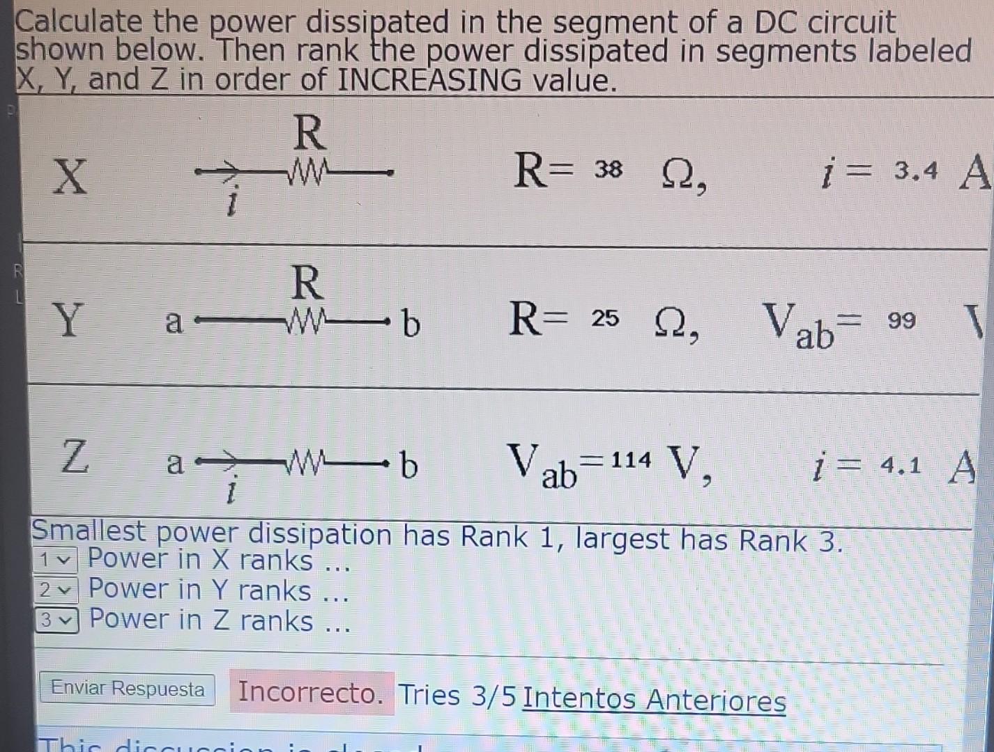 Solved Calculate the power dissipated in the segment of a DC | Chegg.com
