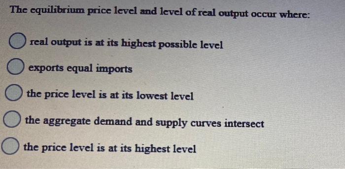 Solved The equilibrium price level and level of real output | Chegg.com