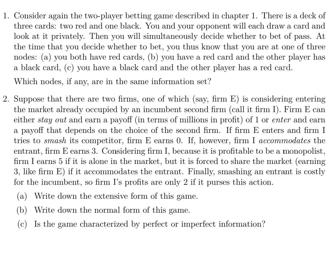 Solved Consider again the two-player betting game described | Chegg.com