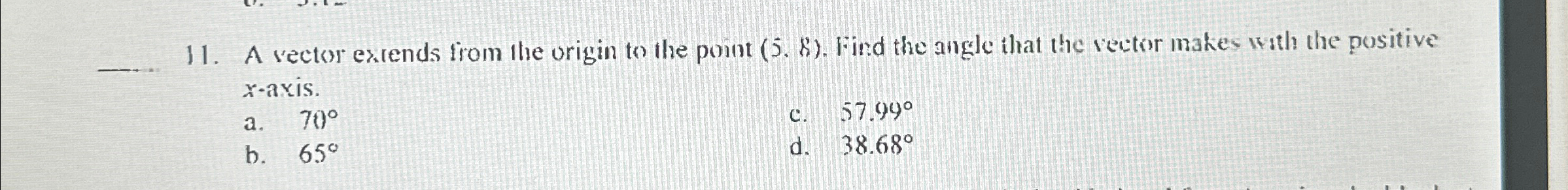 Solved A vector extends from the origin to the point (5. 8). | Chegg.com