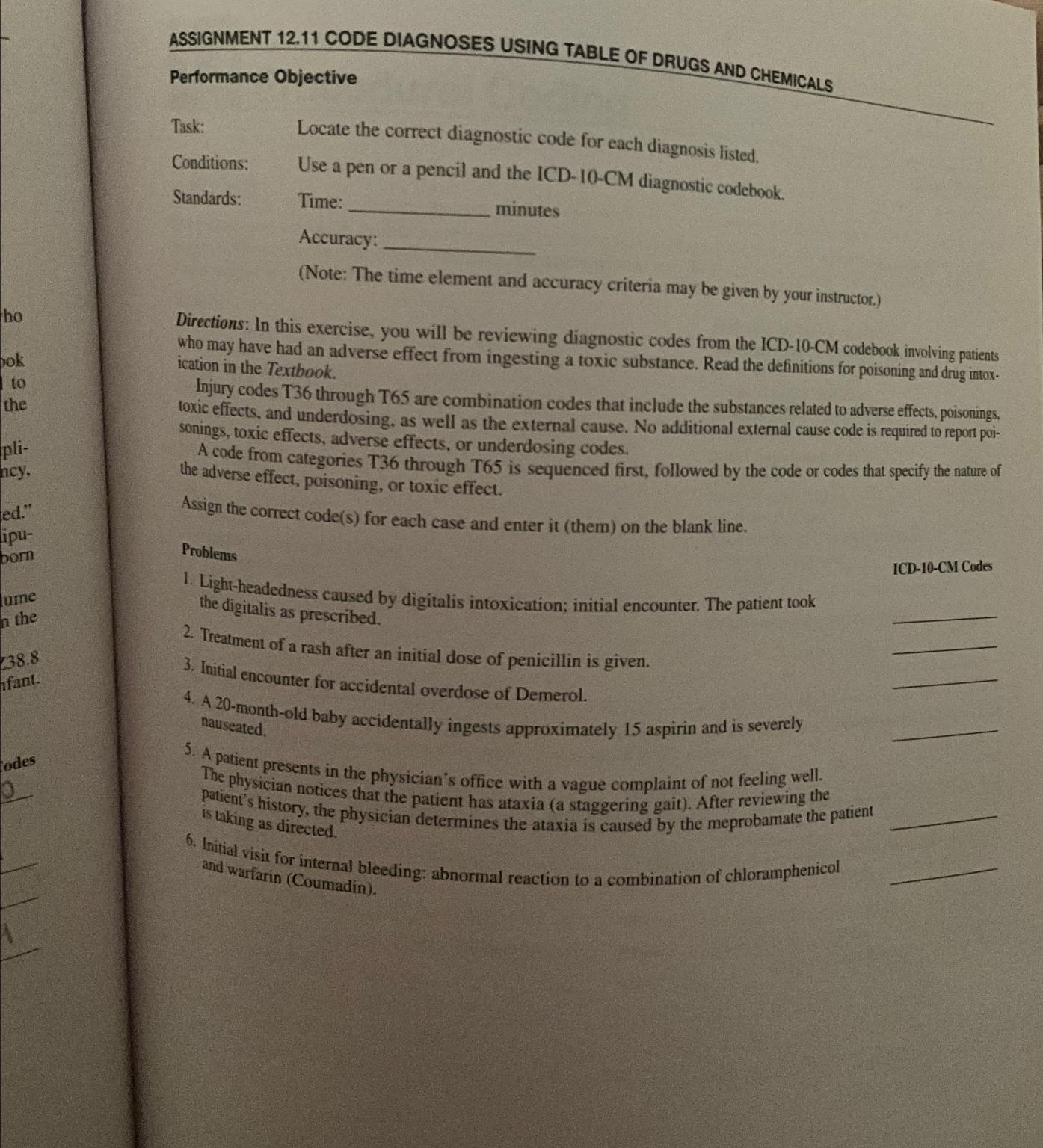 Solved ASSIGNMENT 12.11 ﻿CODE DIAGNOSES USING TABLE OF DRUGS | Chegg.com