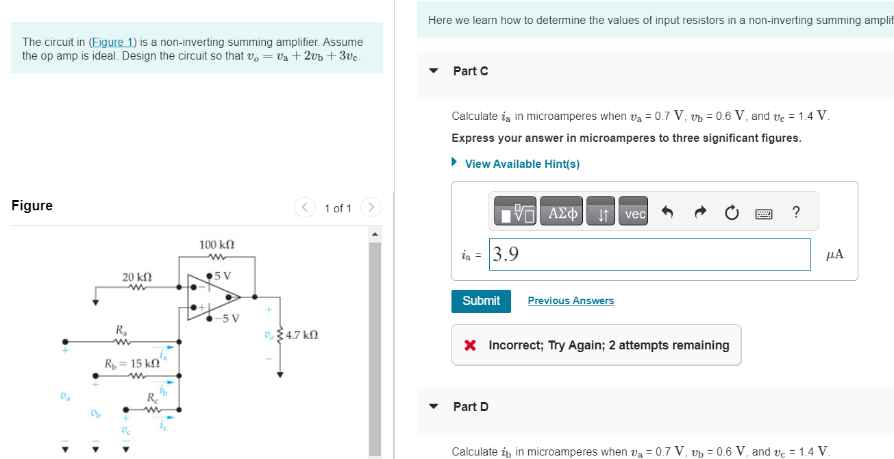 Solved The circuit in (Figure 1) ﻿is a non-inverting summing | Chegg.com