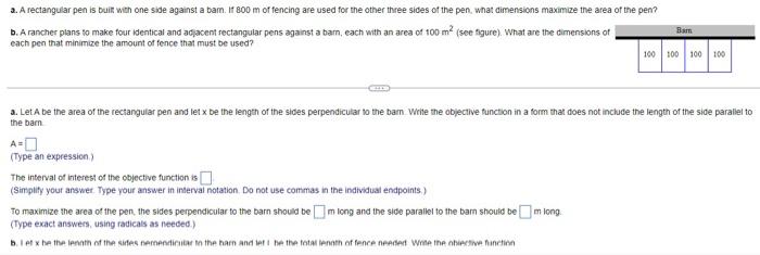 Solved a. A rectangular pen is Duil wth one side against a | Chegg.com