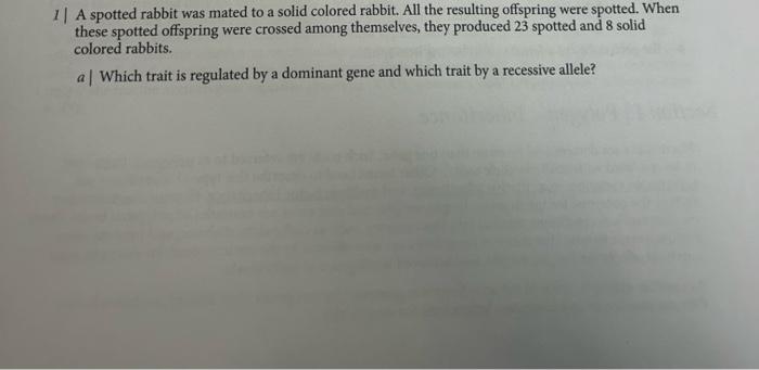 Solved 1) A spotted rabbit was mated to a solid colored | Chegg.com