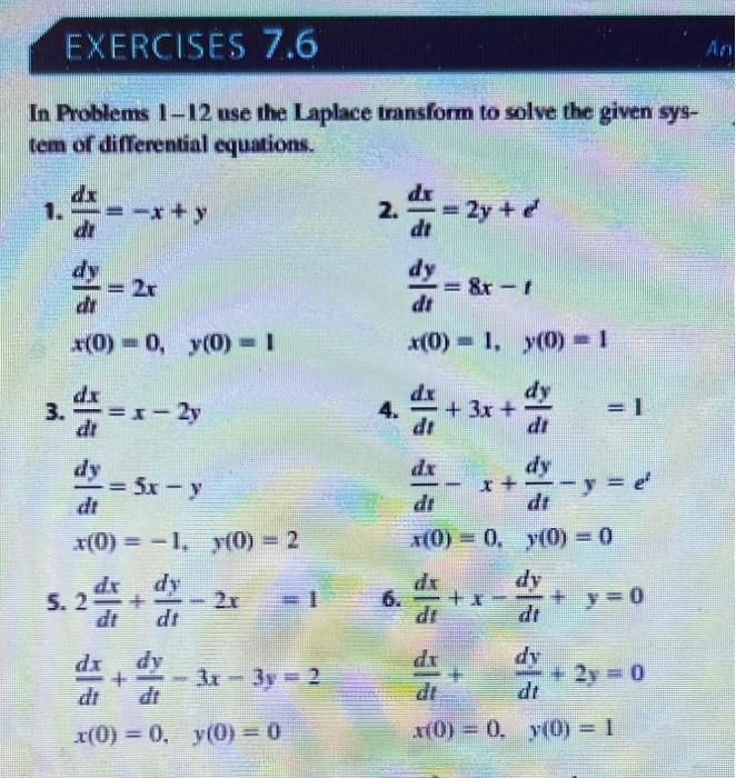 Solved Exercises 76 In Problems 1 12 Use The Laplace 