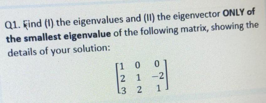 Solved Q1. Find (1) the eigenvalues and (II) the eigenvector | Chegg.com