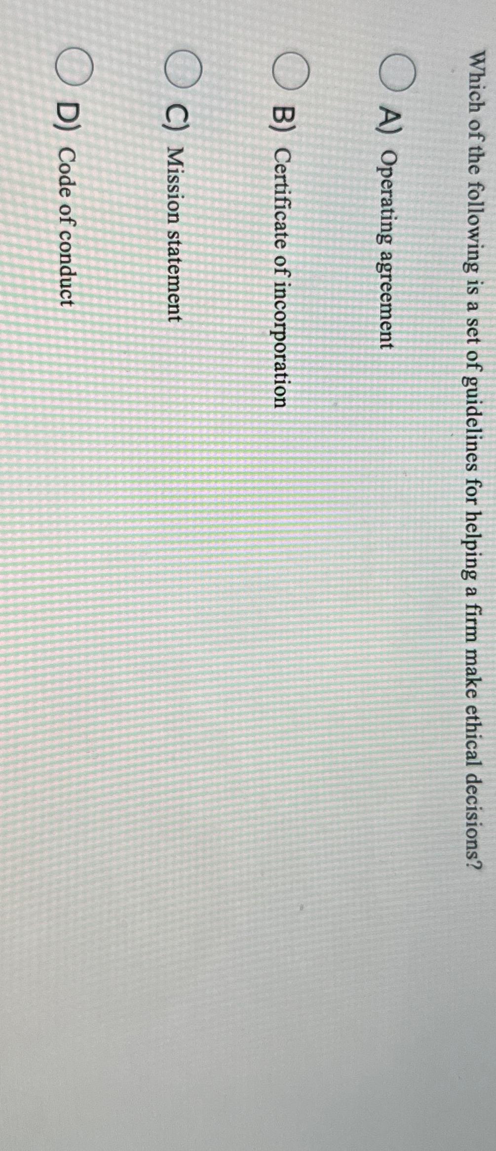 Solved Which of the following is a set of guidelines for | Chegg.com