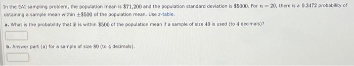 Solved In the EAl sampling problem, the population mean is | Chegg.com
