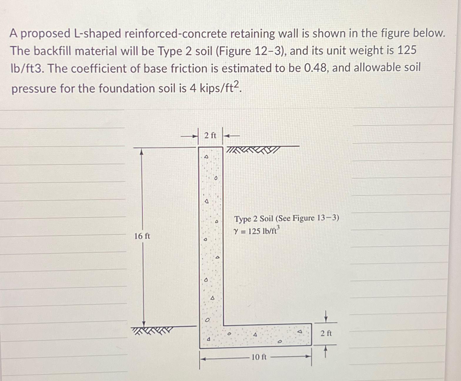Solved A proposed L-shaped reinforced-concrete retaining | Chegg.com